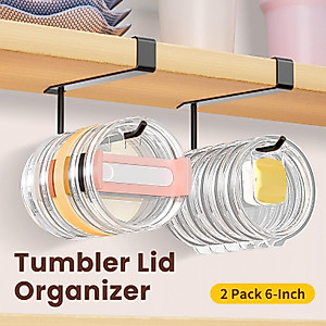 Amawarm 2 Pack Tumbler Lid Organizer, Under Cabinet Cup Lid Holder for Yeti Insulated Mug/Stanley Insulated Mug/Simple Modern Insulated Mug Lid, No Gluing, No Drilling, Up to 10 Lids (Black)