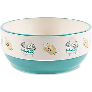 Pavilion Gift Company Pavilion-Chips & Dip-Patterned 6.25 Inch Teal Ceramic Snack Bowl, Blue