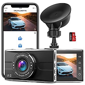 2.5K WiFi Dash Cam Front, 1440P QHD Dash Camera for Cars with Super Night Vision, Parking Mode, 3" Display, 170° View Angle, App Control, G Sensor, 32G SD Card (Max Support 128GB)