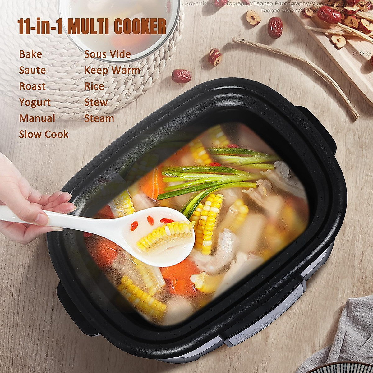 spoonlemon 6.5Qt 11-in-1 Multi Cooker, Digital Programmable Slow Cooker With Bake, Sauté, Roast, and Sous Vide functions, 1500W Timer&Temp Control,Dishwasher Safe Lid&Nonstick Inner Pot