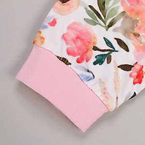 ZOELNIC Newborn Baby Girl Outfits New To The Crew Letter Print Romper+Floral Pants+Hat+Headband+Gloves 5PCS Clothes Set (Light Pink,Newborn)