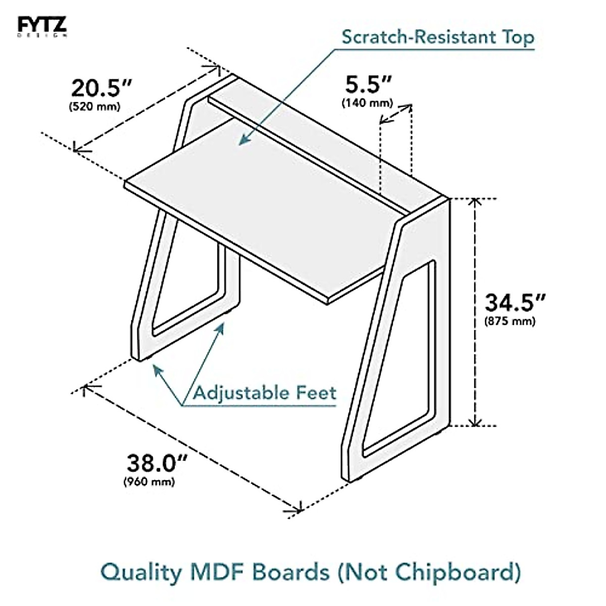 Fytz Design Computer Desk for Bedroom, Office & Small Spaces - Writing Desk Ideal for Students, Kids, Adults - Modern Design Compact Desk with Display Shelf