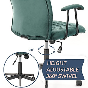 KLASIKA Dark Green Home Office Chair, Vintage Upholstered Adjustable Swivel Arm Chair with Lumbar Support Wheels, Mid-Back Leisure Velvet Vanity Task Chair 4 Pack