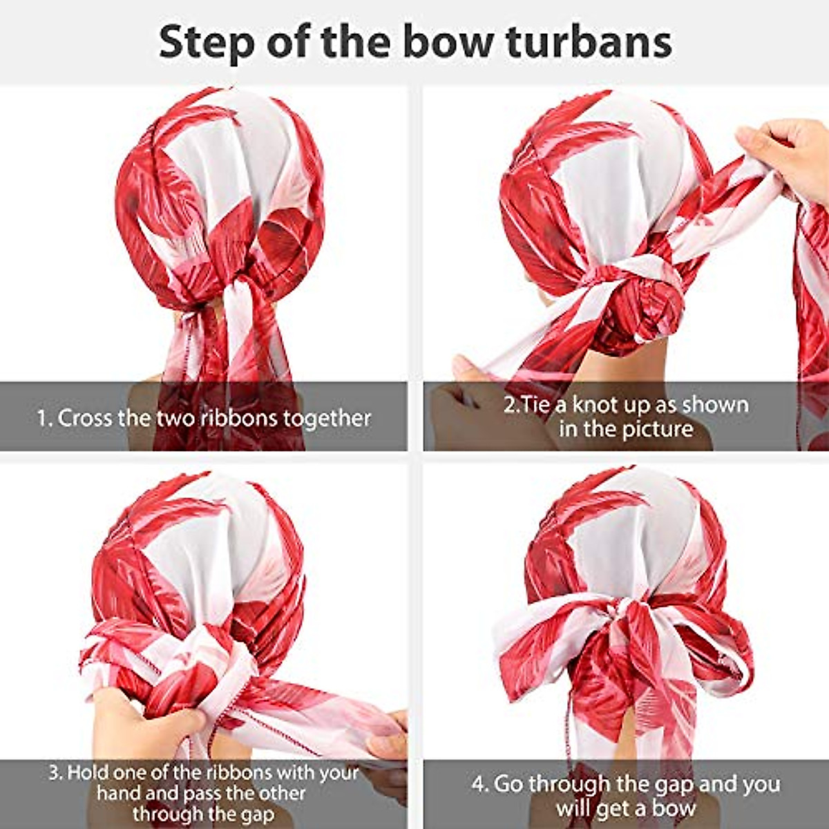 4 Pieces Headwear Turban Sleep Beanie Head Scarf Long Hair Head Turbans for Women (Floral Style)