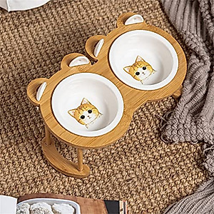 BADALO Ceramic Single and Double Cats Bowl Feeder,with Stand Protect Neck Cats Bowl Small Dog Pet Supply/Blue,Pink/Pair