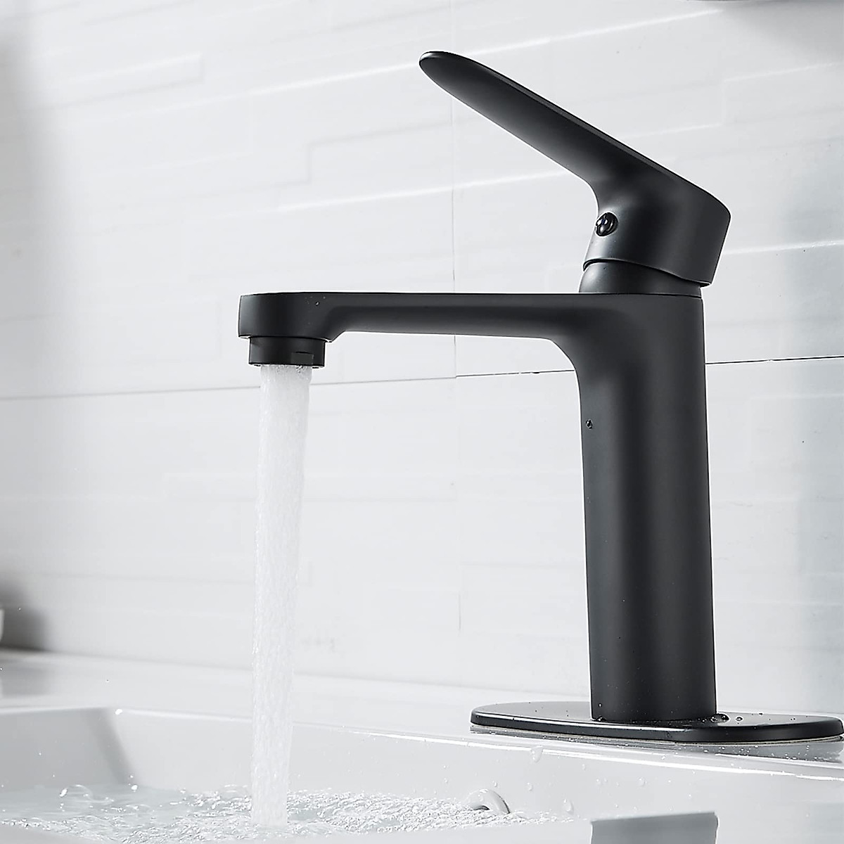 NICTIE Black Bathroom Faucet Single Handle Bathroom Sink Faucet Matte Black Single Hole Basin Vanity Faucet Modern One Hole RV Bathroom Faucet with Pop-up Drain Suitable for 1 Hole or 3 Hole (Black)