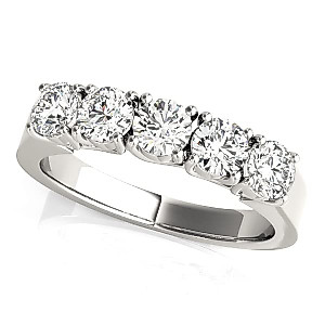 JewelMore 1 Carat (ctw) Certified 14K White Gold Round Diamond Ladies 5 Five Stone Wedding Anniversary Stackable Ring Band (White Gold, 5)