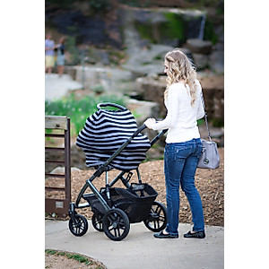 JLIKA Baby Car Seat Covers - Stretchy Infant Canopy and Nursing Cover for Breastfeeding Newborns Infants Babies Girls Boys Best Shower Gift Maternity Apron Infinity Scarf carseats (Black/Gray Stripe)