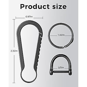 FEGVE Key Fob Keychain, Key Rings for Car Keys,Titanium Key Chain Clip with Side-pushing Keyring & 2/3inch D Ring Keychain for Men- Black