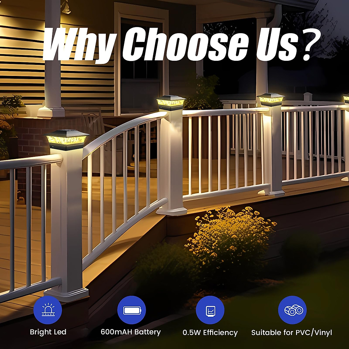 APONUO Deck Post Lights Solar Powered,6x6 Post Cap Solar Light 2 Color Mode Outdoor Waterproof for Fence Post Caps 4x4,6x6 Wood&4x4 5x5 Vinyl Deck Post Caps,Black,12 Pack