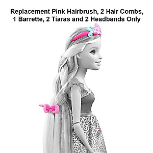 Replacement Parts for Barbie Endless Hair Kingdom 17" Princess Doll - DKR09 ~ Includes Pink Hairbrush, 2 Hair Combs, 1 Barrette, 2 Tiaras and 2 Headbands