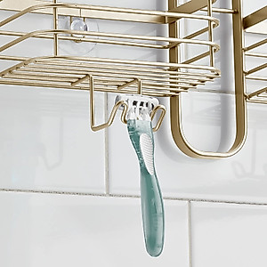 mDesign Metal Steel Hanging Shower Caddy, 4 Basket Organizer Rack for Bathroom; Hold Handheld Shower Head, Hose, Shampoo, Conditioner, Shaving Cream, Soap, Loofah - Carson Collection - Soft Brass