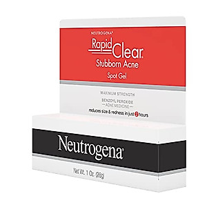 Neutrogena Rapid Clear Stubborn Acne Spot Treatment Gel with Maximum Strength 10% Benzoyl Peroxide Acne Treatment Medication, Pimple Cream for Acne Prone Skin Care, 1 oz