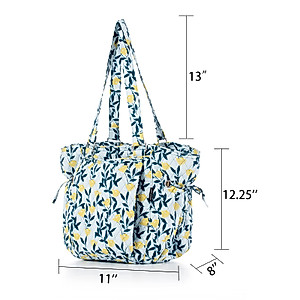 Magou Quilted Tote Bag for Women Signature Cotton Shoulder Bag Lightweight Handbag for Shopping Workout