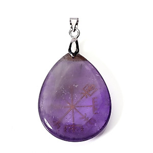 Jovivi Silver Plated Viking Compass Vegvisir Amethyst Crystal Necklace Teardrop Healing Stone Gemstone Chakra Pendant with 24" Necklace