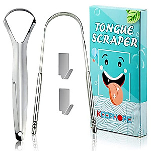 Tongue Scraper with Mini Hooks (2 Pack) Tongue Cleaner Medical Grade Stainless Steel Tongue Cleaning Tools for Adults and Kids Oral Care Eliminate Bad Breath Tongue Brush