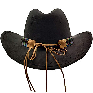 Yosang Wide Brim Men and Woman's Western Outback Cowboy Hat with Metal Bull Head Black