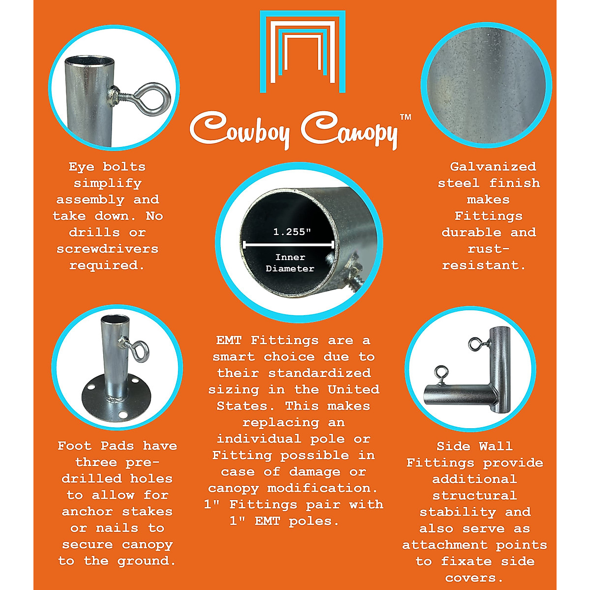 10' x 20' High Peak Canopy Fittings, DIY RV & Boat Carport, 1" EMT Metal Frame Parts