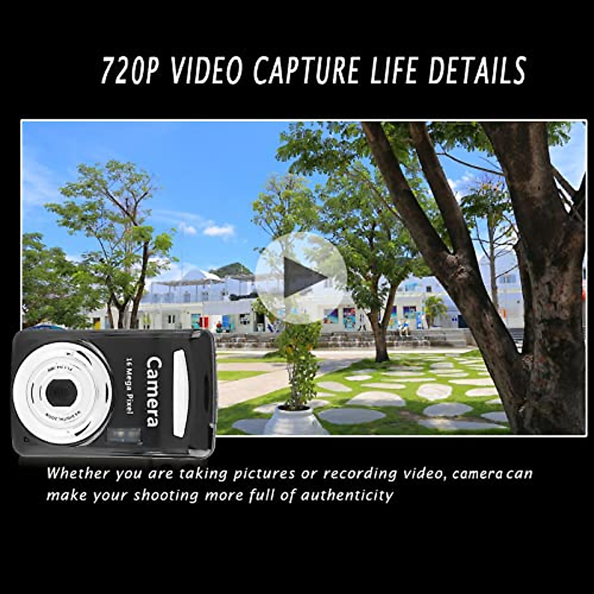 Mini Video Camera, 2.4 inch LCD Screen, Digital Camera with Superior Sensor, Portable 1600 W Full HD Compact Camera, 4X Digital Zoom, Fill Light(Black)
