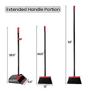 Broom and Dustpan Set with Long Handle, Extandable 52" Broom and Dust Pan Set for Home, Brooms with Standing Dustpans Combo for Sweeping Lobby Kitchen Office Indoor Floor Cleaning