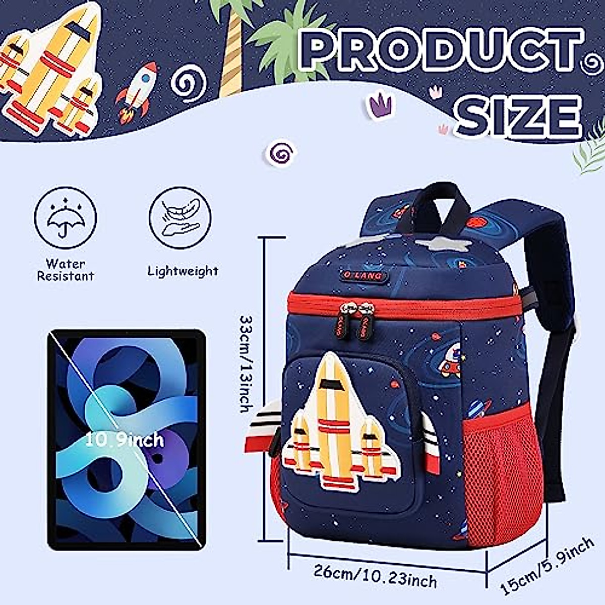 MUSEVOS Toddler Backpack, Neoprene Kids Backpack for Boys Girls,Airplane