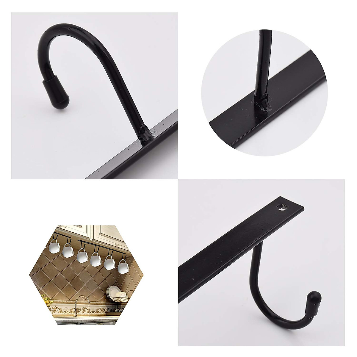 MOCOUM Under Cabinet Coffee Mug Holder, Metal Mug Cup Hook Iron Hanging Mug Rack Under Shelf Coffee Cup Holders Mug Organizer Rack for Mugs, Coffee Cups and Kitchen Utensils Display (Black, 3)