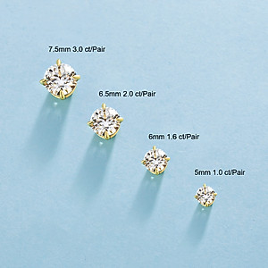 KRKC 0.6-3ct Moissanite Stud Earrings, D Color VVS1 Clarity, Lab Created Diamond Stud Earring for Women, 14K White Gold S925 Sterling Silver Earrings Friction Back for Women Men, Hypoallergenic