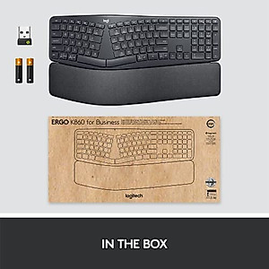 Logitech Ergo K860 Split Wireless Keyboard for Business - Ergonomic Design, Secured Logi Bolt Technology, Bluetooth, Globally Certified, Windows/Mac/Chrome/Linux - Graphite