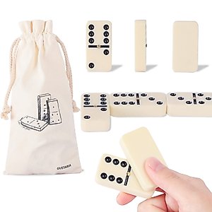GUSTARIA Dominoes Set for Adults, Dominos Set with 28 Ivory Tiles, Double Six Dominos Game Set for Classic Board Game, with White Canvas Bag (2 to 4 Players)