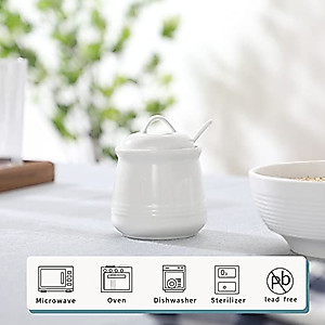 HAOTOP Porcelain Sugar Bowl, Ceramic Salt Bowl with Spoon and Lid for Home and Kitchen, 12 Ounces (White)
