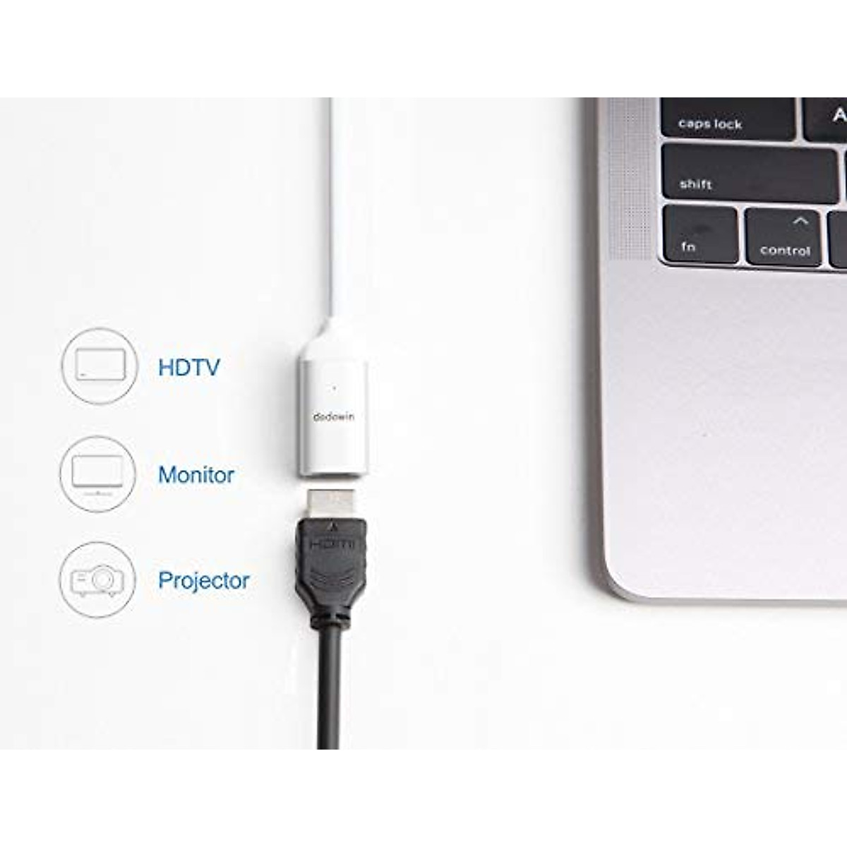 DODOWIN USB C to HDMI Adapter, USB C to HDMI Cable 4K 60Hz, USB Type-C (Thunderbolt 3) to HDMI Adapter Compatible 2018-2019 MacBook Air/Pro 2017 2016 (Silver)