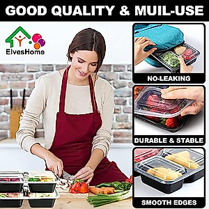 Meal Prep Container 3 Compartment, 50 Pack Meal Prep Containers with Lids, Large Food Storage Container 34oz Reusable Plastic Bento Box, Disposable Lunch To-Go Boxes, Dishwasher Freezer Microwave Safe