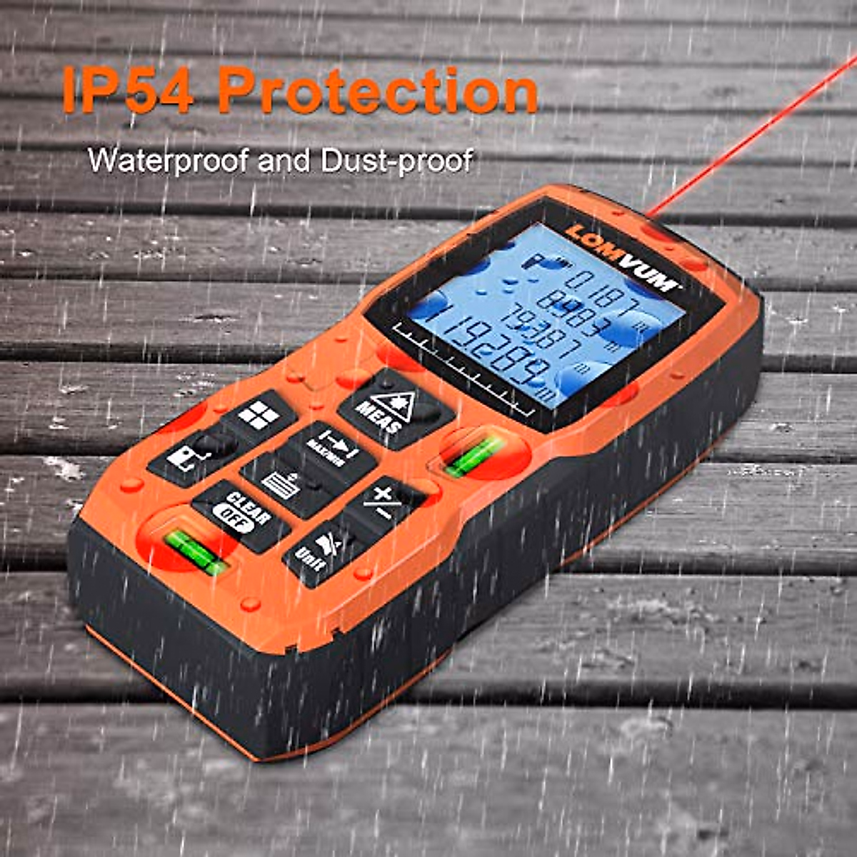 Laser Measure 393Ft - LOMVUM Laser Tape Measure Laser Measurement Tool with M/in/Ft Unit Switching, Backlit LCD, Pythagorean Mode, Measure Distance, Area and Volume - Carry Pouch and Battery Included