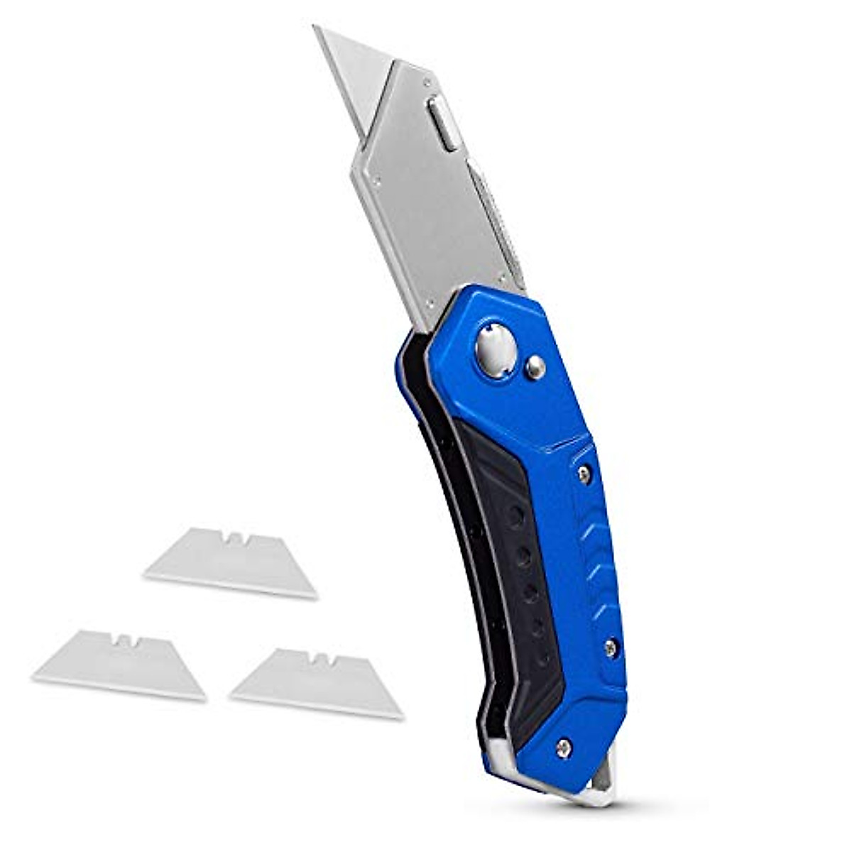 BirdRock Home Premium Folding Utility Knife – Small Compact Pocket – Folding Box Cutter Tool – 3 Extra Razor Blades – Cut Cardboard Boxes – Locking Safety Knife Set – Heavy Duty Aluminum Body