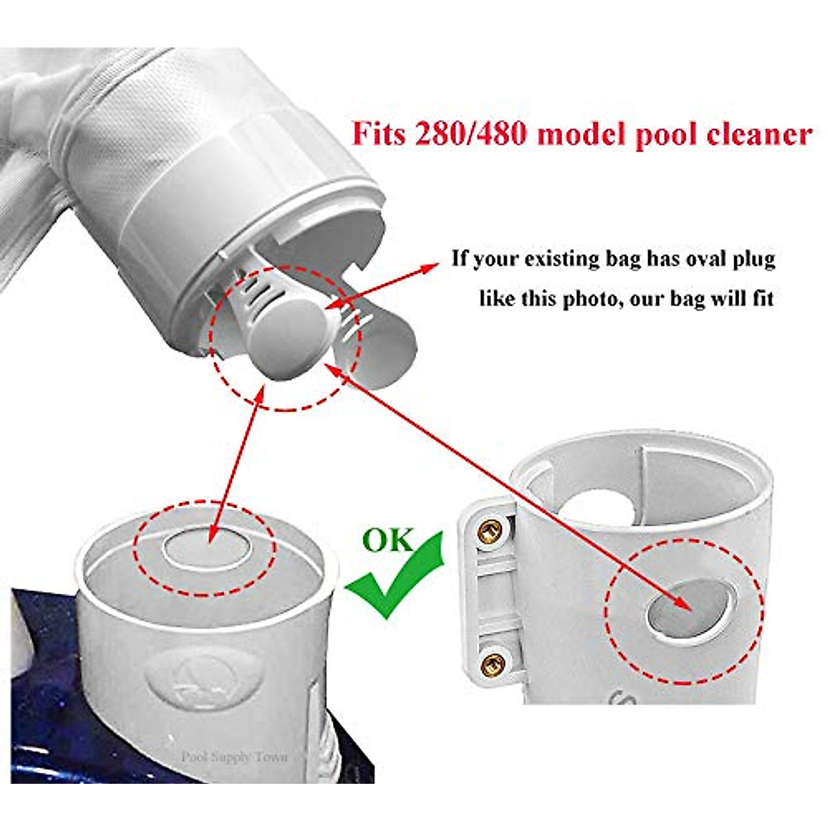 ATIE K16 Pool Cleaner All Purpose Bag with Hook and Loop Fastener Enclosure for Polaris 280, 480 Pool Cleaner All Purpose Bag K16 (2 Pack)