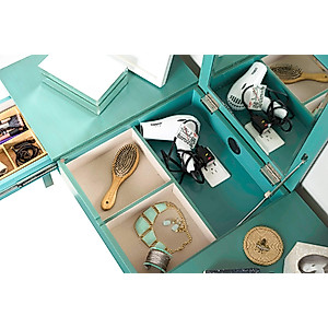 Alveare Home Aimee Makeup Dressing Table with USB and Outlet Vanity Desk, Turquoise