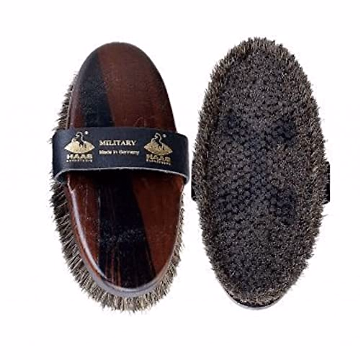 Wilhelm Haas Bürstenfabrik Inh. Stephan Vogel 4025589206915 Brush - Military - with Horsehair Longer Bristle Wreath and Leather Wrist Strap in Women's Size 200 x 85 mm