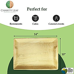 Charity Leaf Disposable Palm Leaf 14" x 10" Trays (10 pieces) Bamboo Like Serving Platters, Disposable Boards, Eco-Friendly Dinnerware For Weddings, Catering, Events