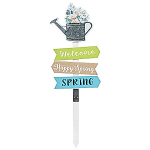 hogardeck Spring Outdoor Decor, 34 Inch Wood Welcome Spring Decorative Garden Stake with Watering Can Spring Decorations for Home, Yard Art Sign Happy Spring Garden Decor for Outside Patio Lawn