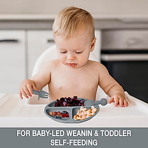 mutualproducts - Baby Feeding Set 10-Piece | Baby Led Weaning Utensils Set Includes Suction Bowl and Plate, Baby Spoon and Fork, Sippy Cup with Straw and Lid | Baby Feeding Supplies Set (B-Blue)