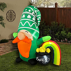 JOYEASE 5Ft Inflatable St Patricks Day Gnome with Rainbow Pot of Gold Decoration, LED Light Up Blow up Gnome for Home Yard Lawn Garden Indoor Outdoor Party Holiday Decor