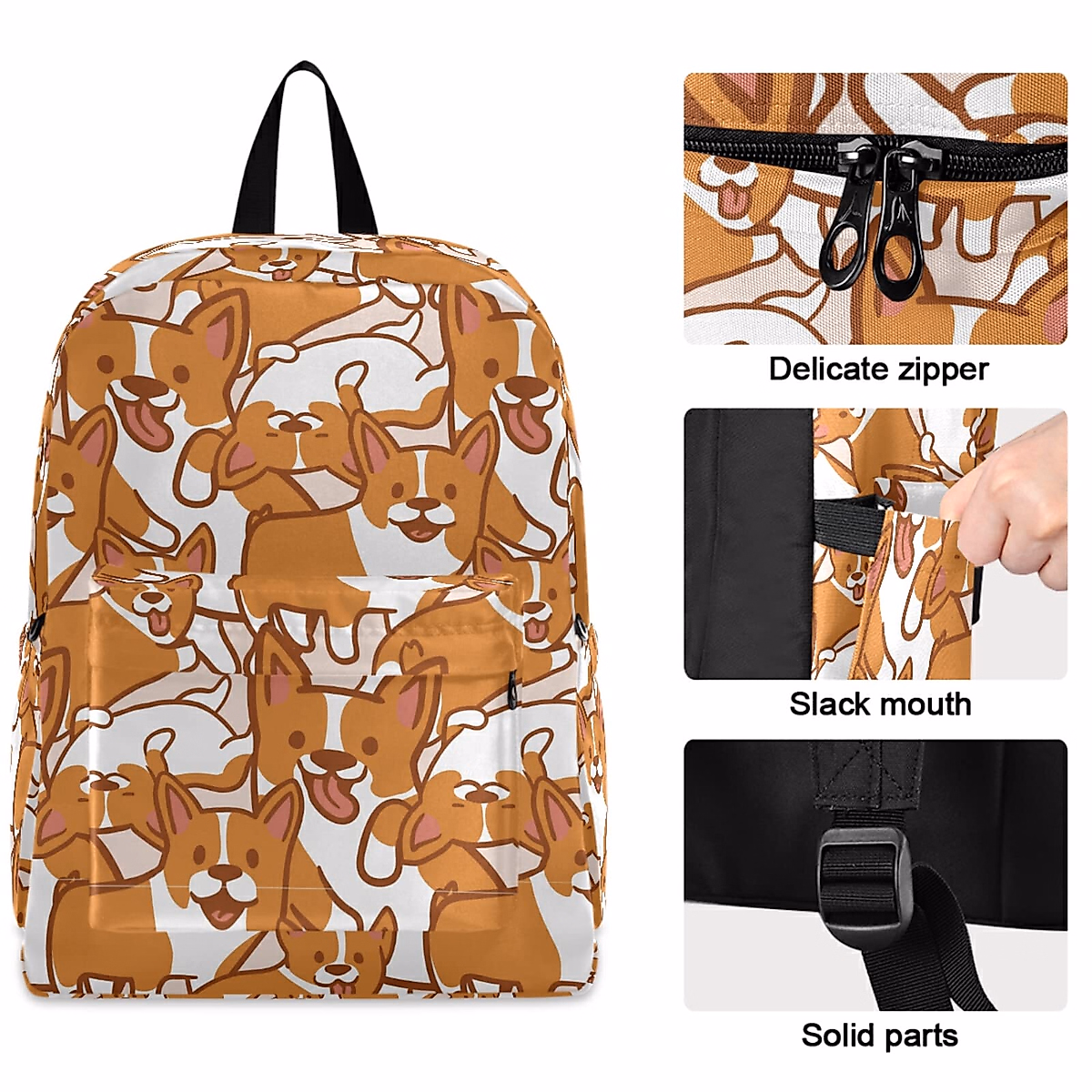 Fustylead Cute Corgi Dogs Funny Personalized Kids Backpack, Durable School Bag for Boys Girls