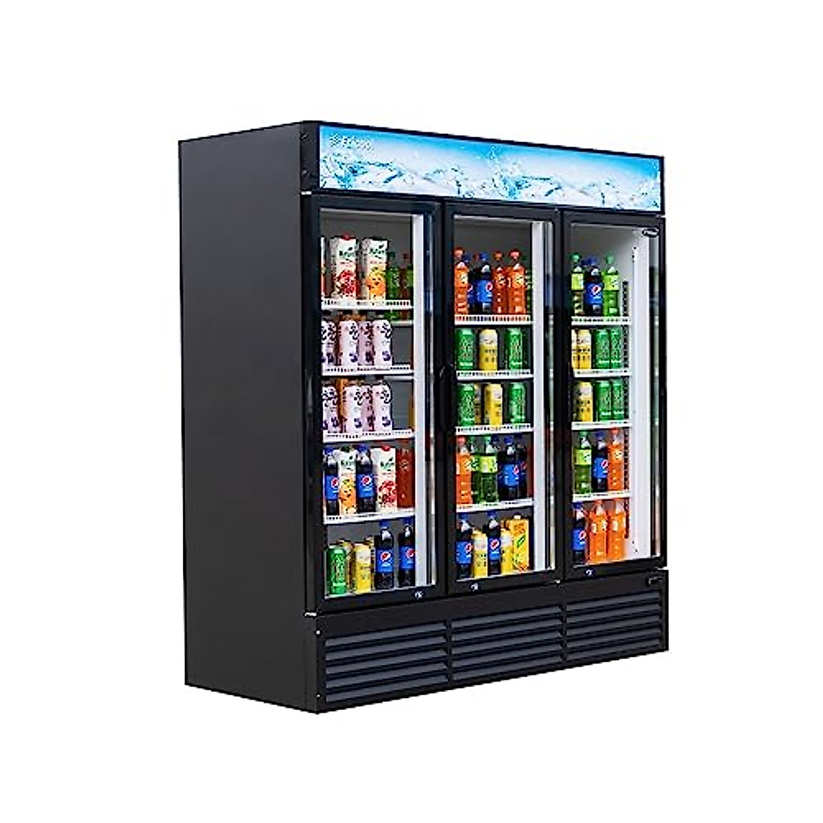 DHPM Commercial Glass 3 Door Display Refrigerator Merchandiser-Upright Beverage Cooler with LED Lighting-56.5 Cu. Ft.110V,Restaurant Kitchen Cafe, 72”28.8”80”, 72”28.8”80”-Black
