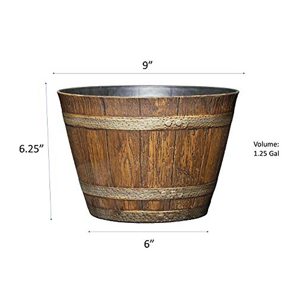 Classic Home and Garden Whiskey Resin Flower Pot Barrel Planter, Oak Brown, 9"