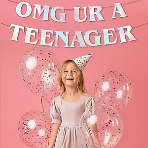 Generic Iridescent 'OMG UR A TEENAGER' Banner, 13th Birthday Party Decor for Girls, 13 Years Old Birthday Sign, Happy 13th Birthday Party Supplies