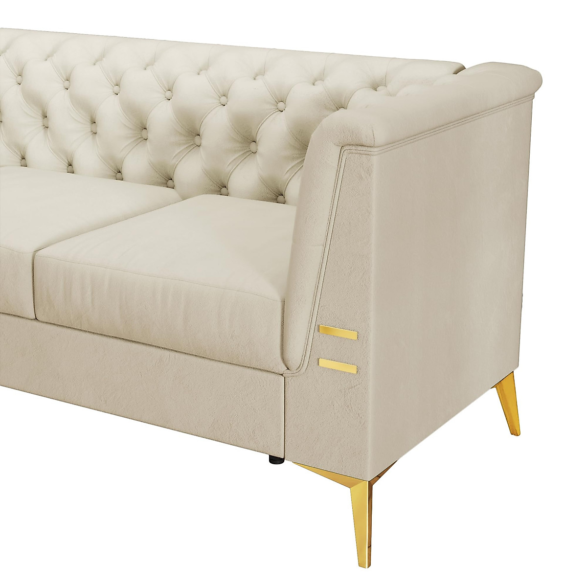Elegant Tufted Velvet Sofa Couch - Modern Chesterfield 3-Seater Sofa with Removable Cushions, Luxurious Upholstered Button-Tufted Living Room Sofa for Living Room, Office, Apartment (Beige)