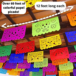 Dia de Los Muertos Papel Picado, Day of The Dead Banners, Dia de Los Muertos Altar 5 Pack|Tissue Paper