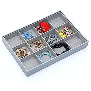 ORIGIA Stackable Jewelry Organizer Trays Accessories Storage Box for Drawer Dresser Wardrobe, Gadgets Display Showcase, Set of 3