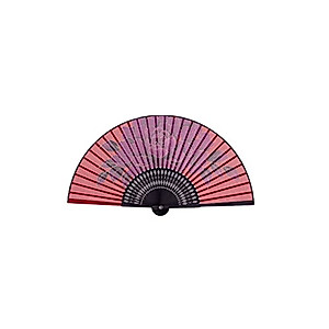Folding Fan Decor Floral Folding Hand Fan for Women Craft Hand Fan for Festivals Chinese Vintage Bamboo Silk Fan Wedding Dancing Gift Fan Portable Folding Fan fan (Color : Red)