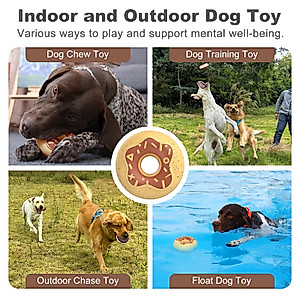 MITAIKO Indestructible Dog Toys for Aggressive Chewers, Interactive Squeaky Chew Toy for Senior Dog & Puppy Teething, Durable but Soft Food-Grade Rubber Donut Toy for Small Medium Large Dogs, Brown